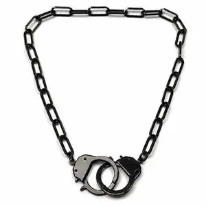 JAGGED HALO JEWELRY Love Bond Handcuff Chain Necklace Stainless Steel Rhodium Plating - Black