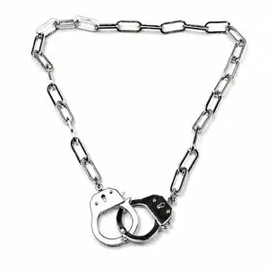 JAGGED HALO JEWELRY Love Bond Handcuff Chain Necklace Stainless Steel Rhodium Plating - Silver