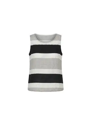 JAMES LAKELAND Striped Linen Blend Sleeveless Button-back Top - Black