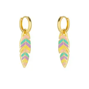 SPERO LONDON Feather Leaves Rainbow Enamel Hoop Earrings - Gold