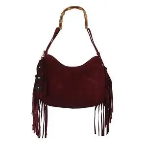F3ROG BY RANA Burgundy Suede Fringe Gordon Bag - Red