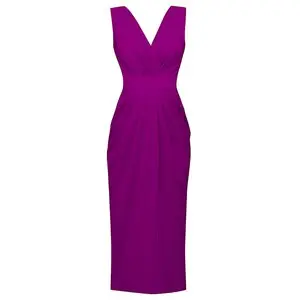 ALINA CERNATESCU Alaya Magenta Midi Cocktail Drapped Dress - Purple