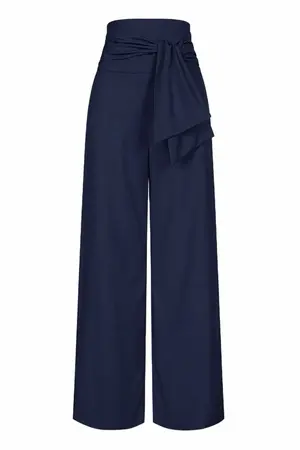 MARIANNA DÉRI Navy Wide-leg Trousers With Tie Belt - Blue