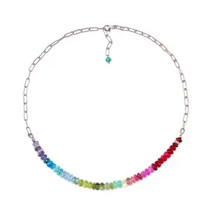 MINERALGEMS ✩ STUDIO Red / Silver Rainbow Choker With Silver Chain - Red/silver