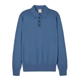SALTS CASHMERE Long Sleeved Polo Shirt Denim - Blue
