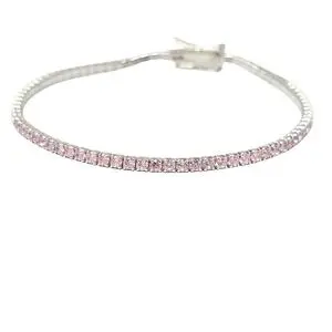HARFI Pink / Silver Pink Tourmaline Gemstone Silver Tennis Bracelet - Pink/silver