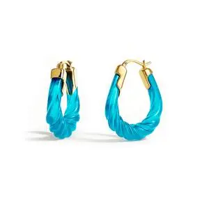 GOLD & HONEY Aquamarine Rope Twist Oval Lucite Hoop Earrings - Blue/gold