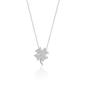 SPERO LONDON Silver / White Four Leaf Clover Sterling Silver Necklace White Silver - Silver/white
