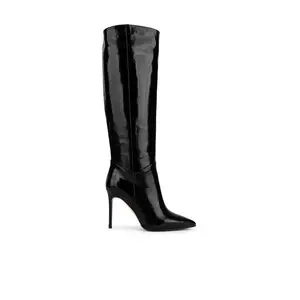 ILVI Flin Wrinkled Patent Leather Heeled High Boot - Black