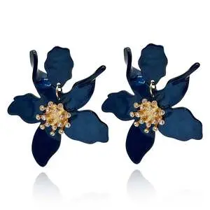 MICHAEL NASH JEWELRY Aurelia Navy Floral Resin Drop Earrings - Blue