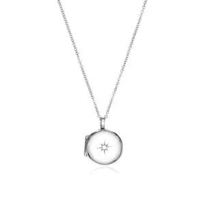 LILY & ROO Small Round Diamond Locket Necklace - Silver
