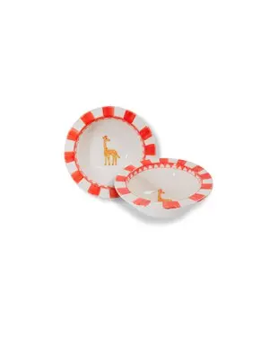 Mojjere Faience Bowl Animal Design Flame Royal Animals Giraffe - Red