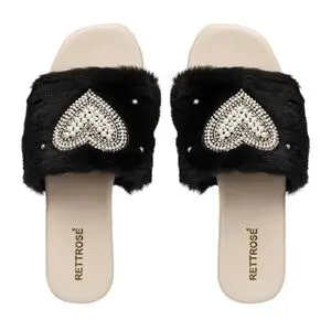 RETTROSE Lilah Diamanté Embellished Faux Fur Sliders