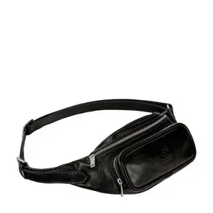 TIME RESISTANCE Leather Sling Bag Belly Bag In Independent People - Black
