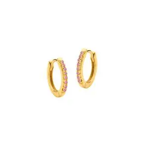 SOLIO JEWELLERY Gold / Yellow / Pink Mini Huggie With Pavé Light Tourmaline 18k Solid Gold - Gold/yellow/pink