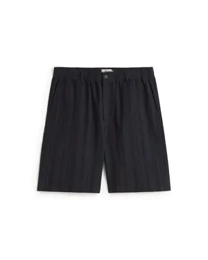 THINKING MU Gasper Navy Striped Bermuda Shorts - Blue