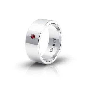 UNALOE Silver / Red Sterling Silver Wide Band Ring With Ruby – Luxury Minimal Jewelry Ring - Silver/red