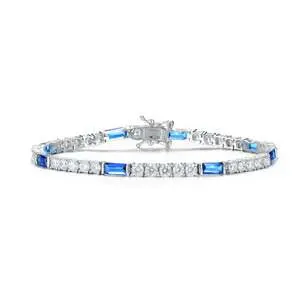 GENEVIVE Sterling Silver White Gold Plated Cubic Zirconia Tennis Bracelet - Blue