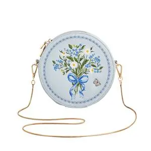 FABLE ENGLAND Isabel Floral Bow Embroidered Circle Bag - Blue