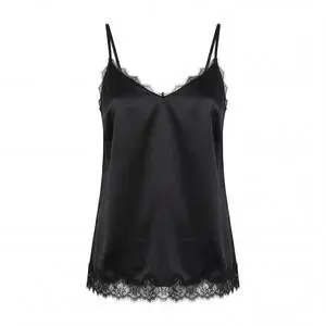 VIMISSIA Cherie Silk Camisole In With Leavers Lace - Black