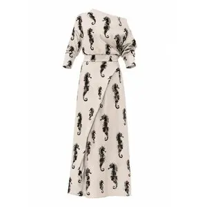 JULIA ALLERT Seahorse Print Boat Neck Blouse And Wrap Skirt Co-ord Set - Beige