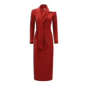 JULIA ALLERT Elegant Evening Open Shoulder Midi Dress Terracotta