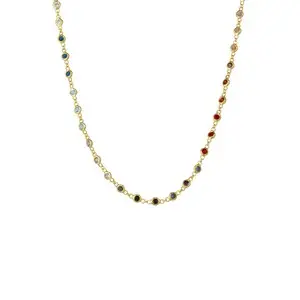 SPERO LONDON Colourful Rainbow Jewelled Sterling Silver Chain Necklace - Gold
