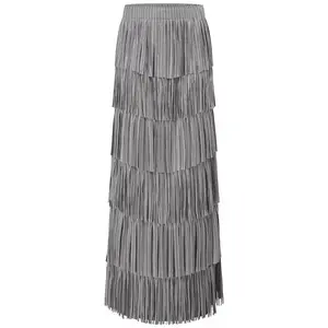 SMART AND JOY Tiered Frill Mesh Skirt - Silver