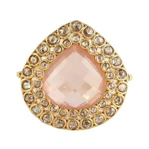 ARTISAN Cushion Cut Rose Quartz And Diamond Halo Ring In 18k Yellow - Gold