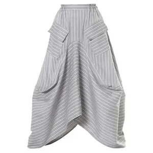 METAMORPHOZA Asymmetric Striped Denim Skirt - Grey
