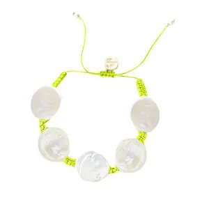 ADRIANA PAPPAS DESIGNS Coin Pearl Bracelet On Colored Cord Neon - Yellow