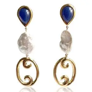 LAURA GRAY Serena Baroque Pearl Earrings - Blue