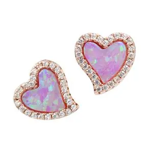 KAMARIA Amore Heart Stud Earrings - Opal - Rose Gold