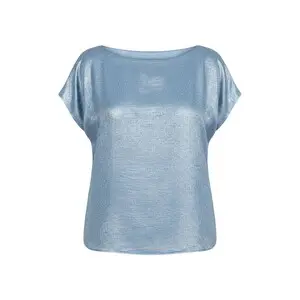 STOVARIA Sandwashed Silk Blouse With Swarovski Crystal Embellishments - Blue
