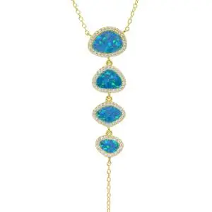 KAMARIA Quad Pebble Opal Lariat Necklace Green - Blue