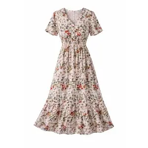 YUMI Viscose Botanical Print Midi Dress