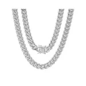 STEELTIME Stainless Steel 10mm Miami Cuban Necklace Chain With Box Clasp 24 Inch - Silver