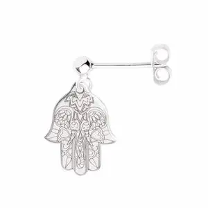 CARTERGORE Hamsa Hand Single Short Drop Earring - Silver