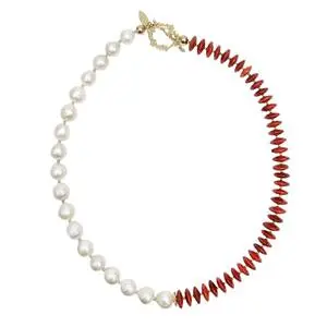 FARRA Bamboo Coral With Freshwater Pearls Necklace - Red
