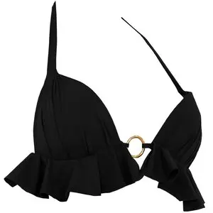 ANTONINIAS Dalliance Padded Halter Bikini Top With Ruffles - Black
