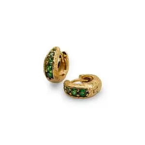 CLAIRE HILL DESIGNS Emerald Huggie Hoop Earrings - Gold