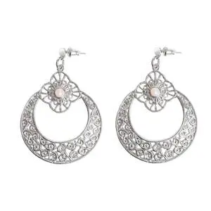 CARAMEL VINTAGE JEWELLERY Pearl Filigree Hoop Earrings - Silver