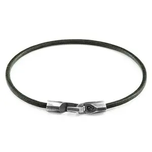 ANCHOR & CREW Green / Silver Racing Green Talbot Silver & Round Leather Bracelet - Green/silver