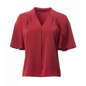 CARLOSLINES V-neck Pleat Detail Flutter Sleeve Blouse In Burgundy Solid - Red