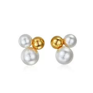 JANUS EDINBURGH Jemet Trio Freshwater Pearls Vermeil Earrings - Gold