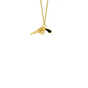 TRUE ROCKS Black / Gold 18kt Gold-plated & Black Enamel Mini Retro Pistol Pendant Black/gold