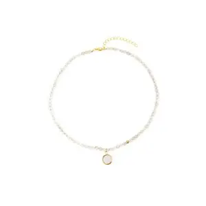 Saachi Agate Gemstone Beads Necklace With Druzy Pendant - Grey