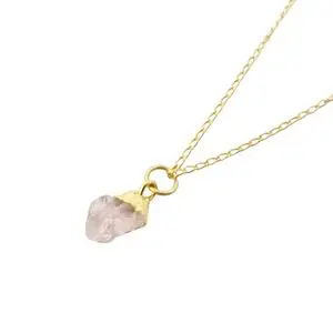 HARFI Raw Rose Quartz October Birthstone Gold Plated Necklace - Orange