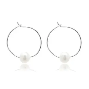 KIRI & BELLE Mia Small Pearl Sterling Wire Hoop Earrings - Silver