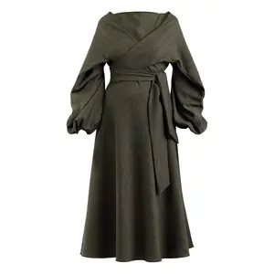 MEEM LABEL Crawford Midi Wrap Dress With Balloon Sleeves - Green
